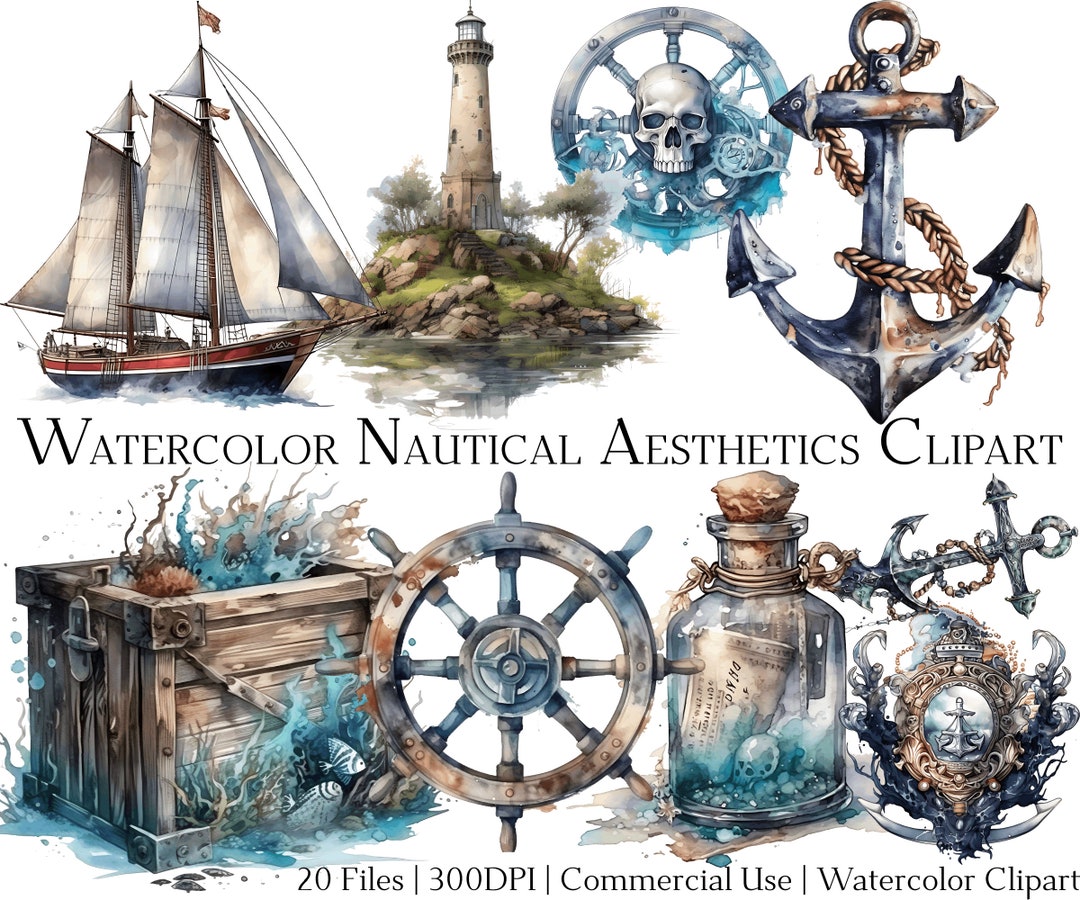 Watercolor Nautical Clipart Set: Sea Elements (PNG + PDF) - Etsy