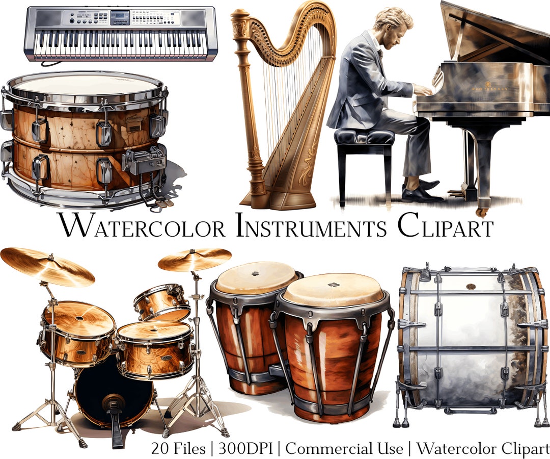 Watercolor Instruments Clipart Set of 20 Files With Instant Download ...