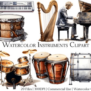 Watercolor Instruments Clipart Set of 20 Files With Instant Download ...