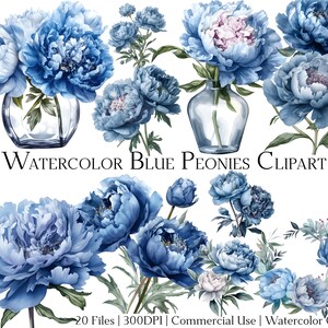 Watercolor Blue Peonies Clipart Set: DIY Floral Graphics (PNG + PDF) - Etsy