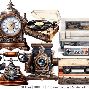 Watercolor Antique Technology Clipart Set of 20 Files With Instant ...