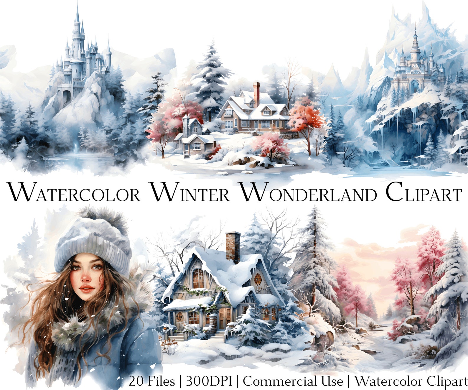 Watercolor Winter Wonderland Clipart Set: PNG & PDF (digital Download ...