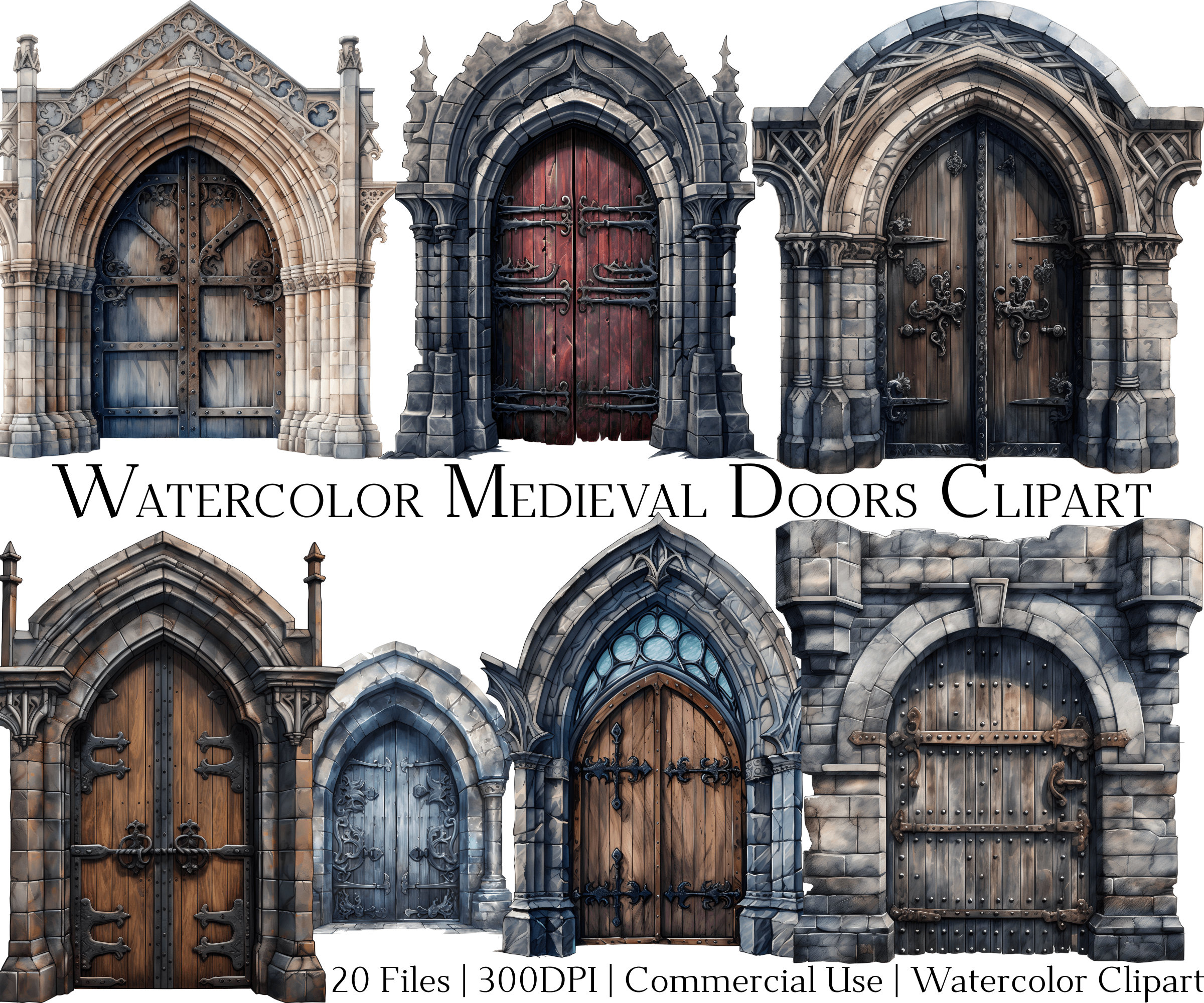 Watercolor Medieval Doors Clipart: Fantasy Art (PNG + PDF) - Etsy