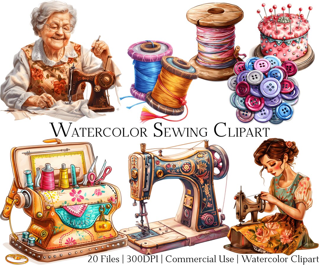 Watercolor Sewing Clipart Set of 20 Files With Instant Download ...