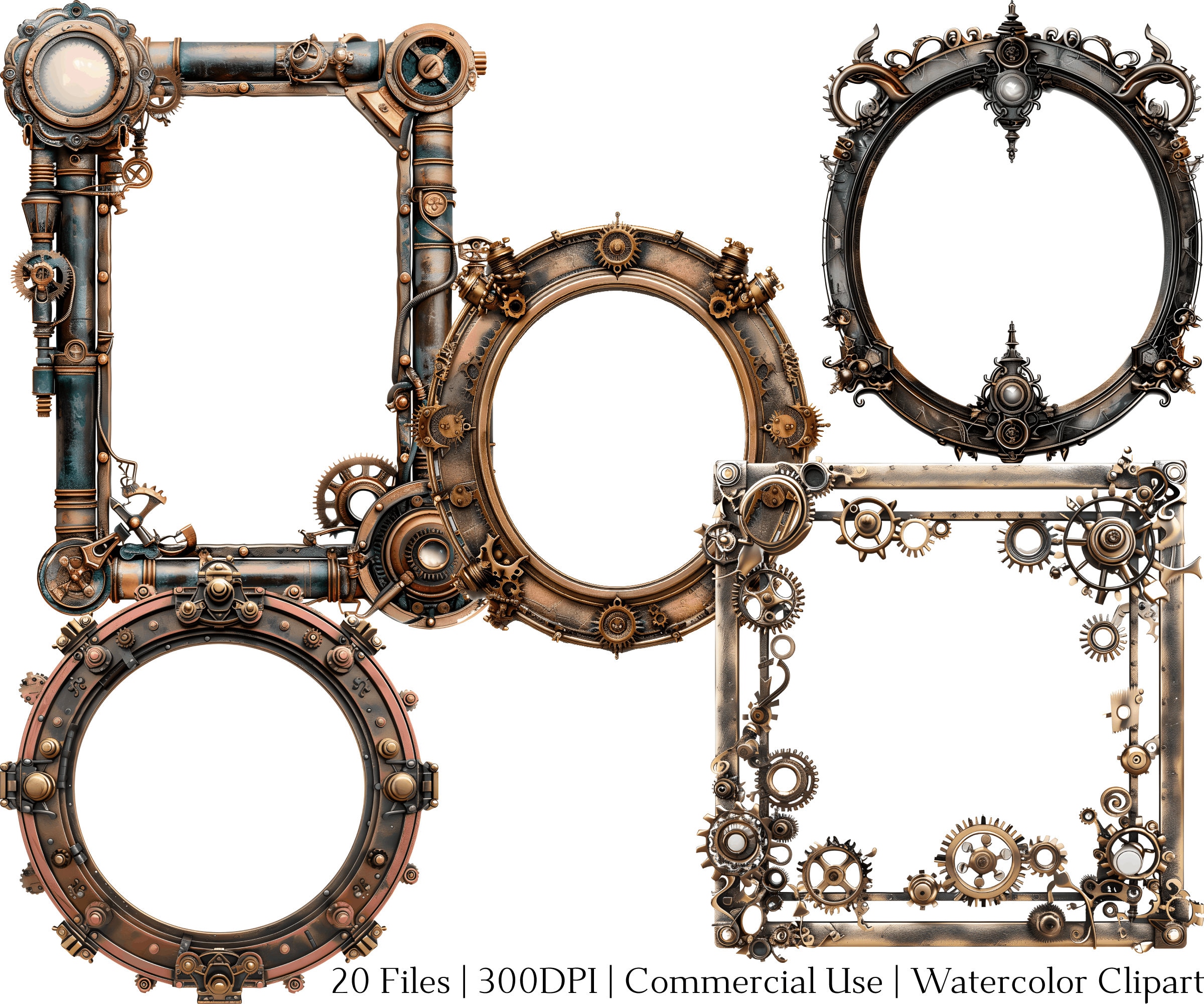 Watercolor Steampunk Frames Clipart Set of 20 Files With Instant ...