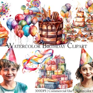 Watercolor Birthday Party Clipart Set of 20 Files With Instant Download ...
