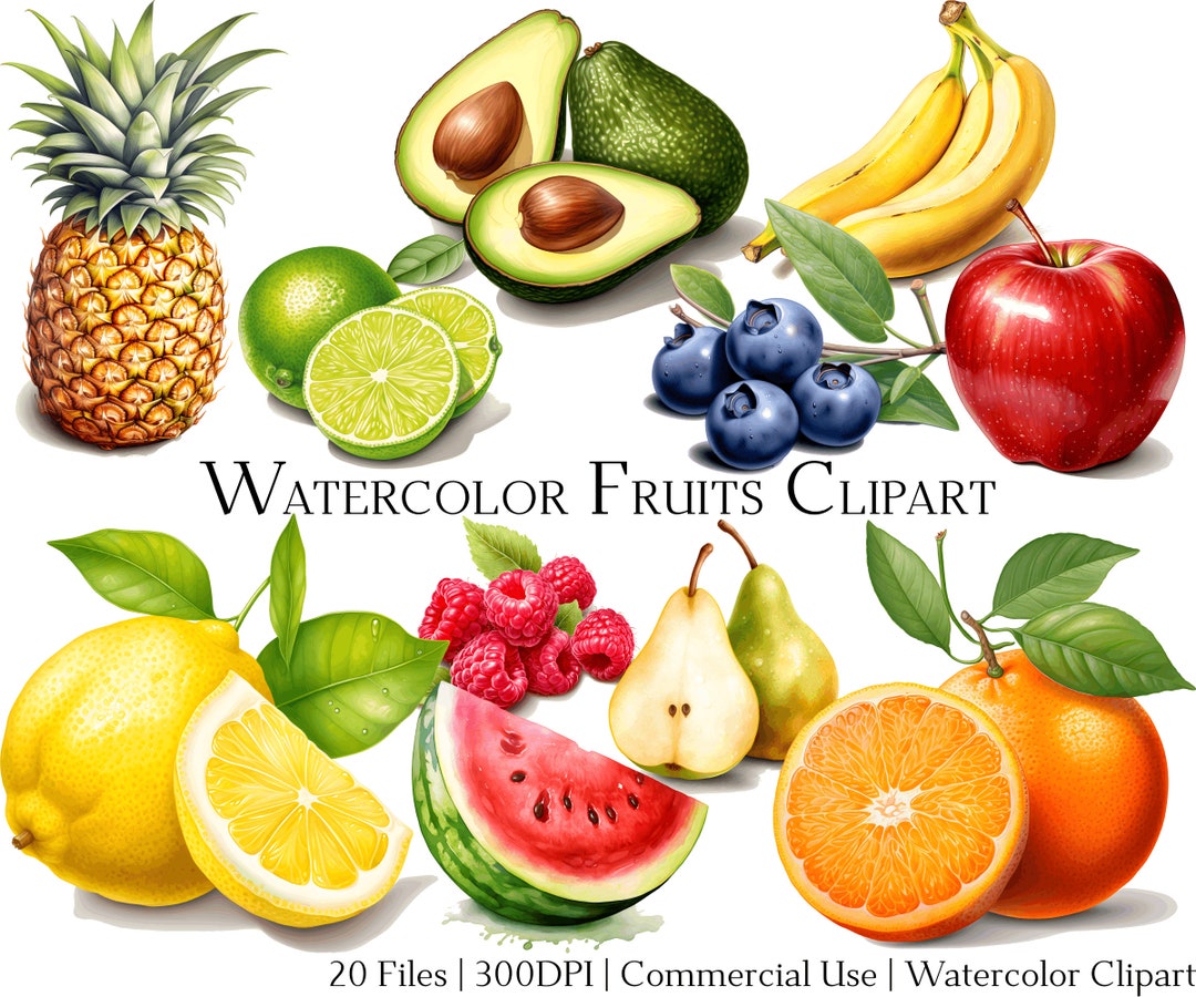 Watercolor Fruits Clipart Set of 20 Files With Instant Download ...