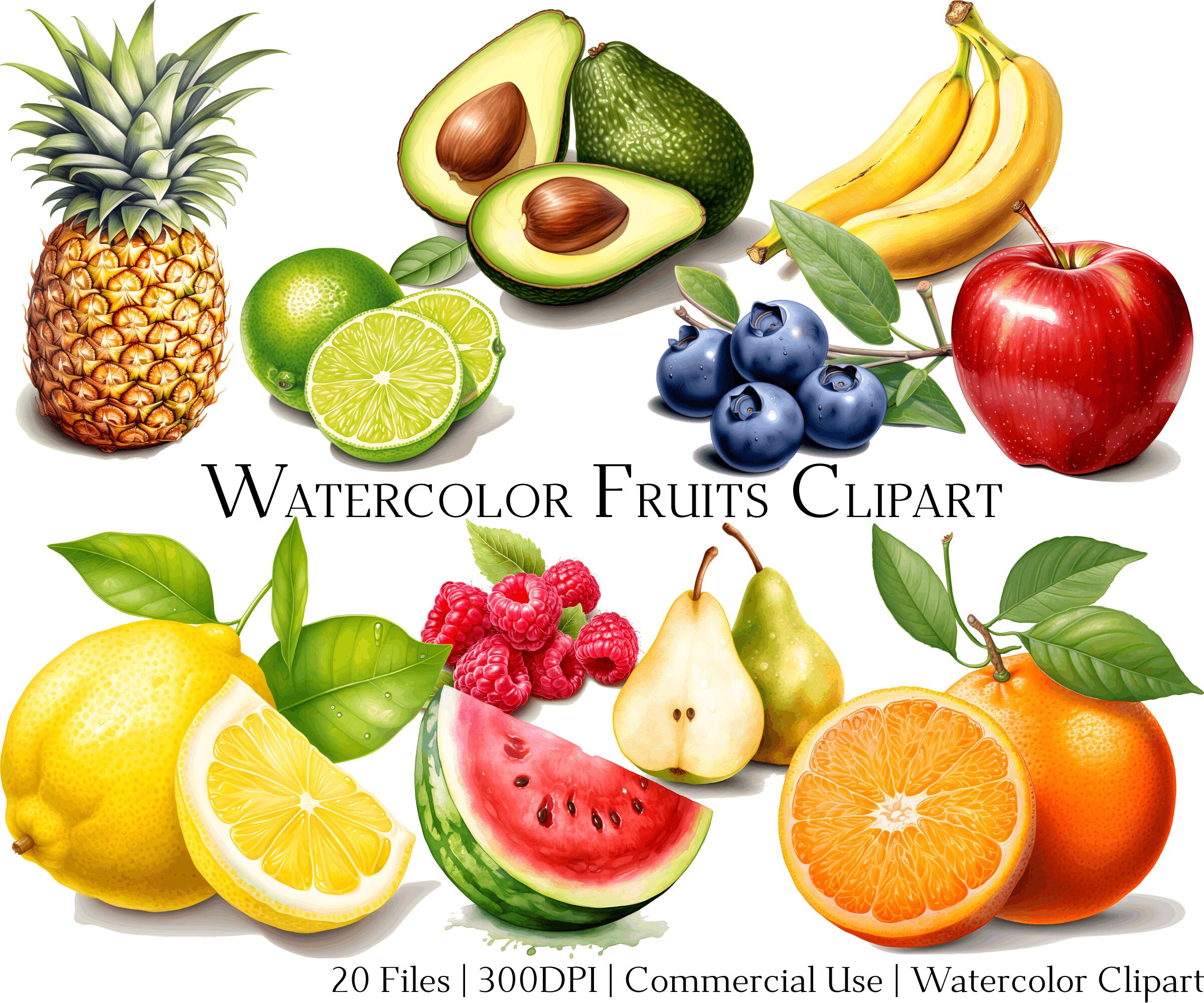 Watercolor Fruits Clipart Set of 20 Files With Instant Download ...