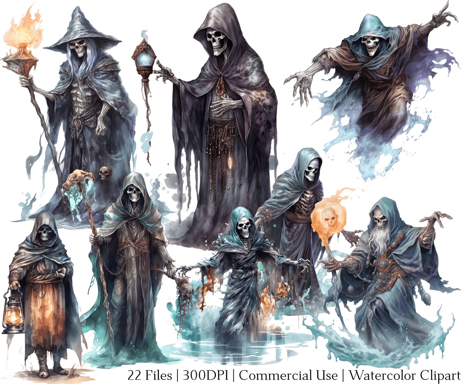 Watercolor Necromancer Clipart Set of 22 Files With Instant Download ...