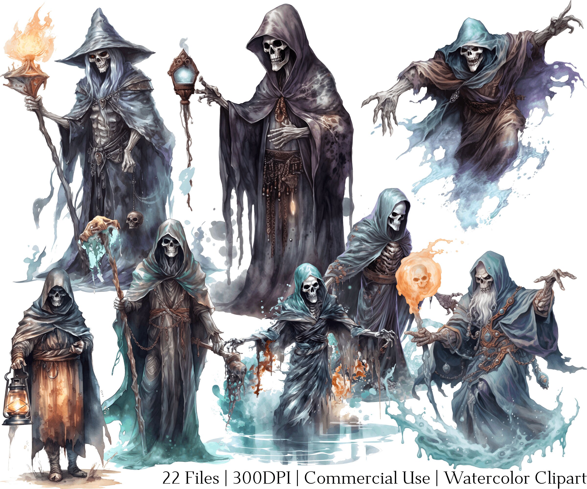 Watercolor Necromancer Clipart Set of 22 Files With Instant Download ...