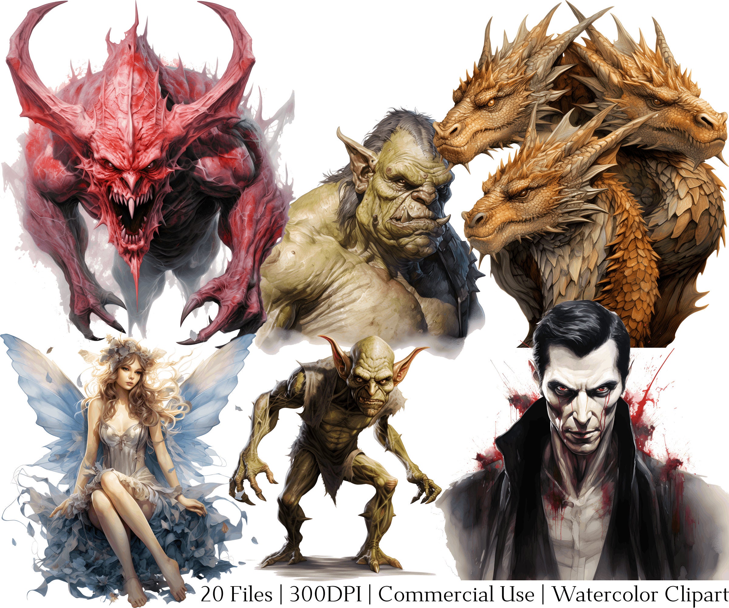 Watercolor Mythological Creatures Set of 20 Files With Instant Download ...