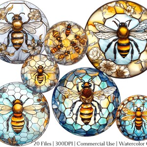 Watercolor Stained Glass Honeybee Clipart: 20 PNG + PDF Files - Etsy