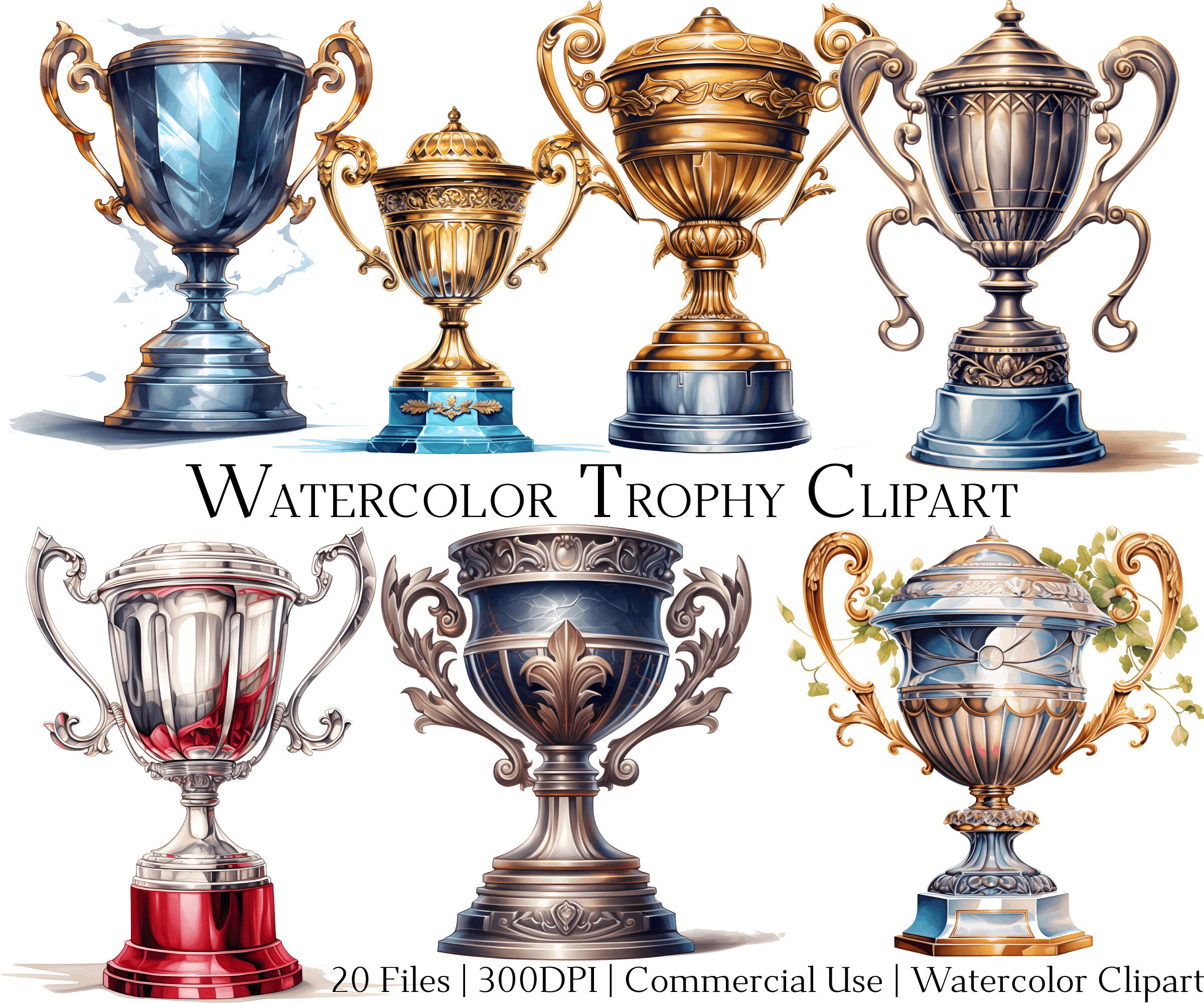 Watercolor Trophy Clipart Set of 20 Files With Instant Download ...