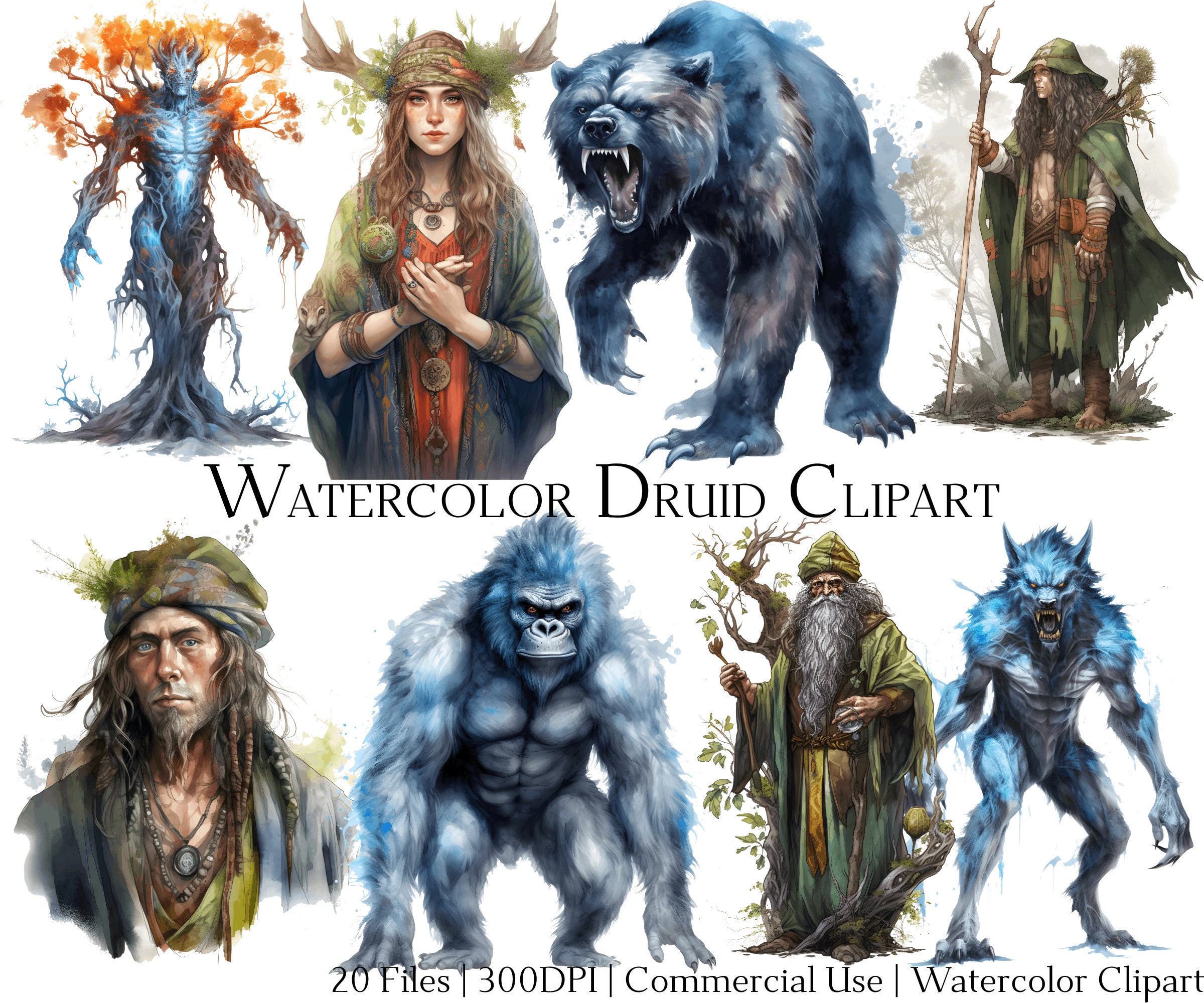 Watercolor Druid Clipart Set of 20 Files With Instant Download - Etsy