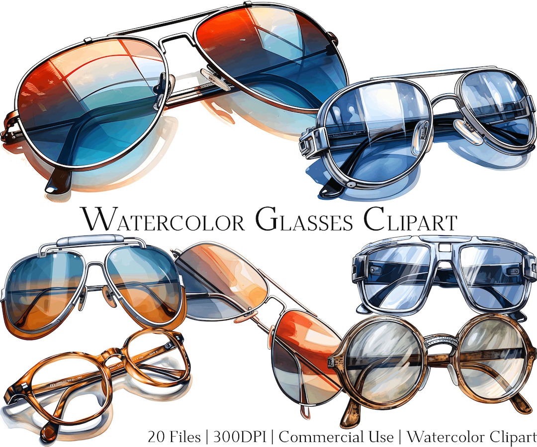 Watercolor Glasses Clipart Set of 20 Files With Instant Download ...