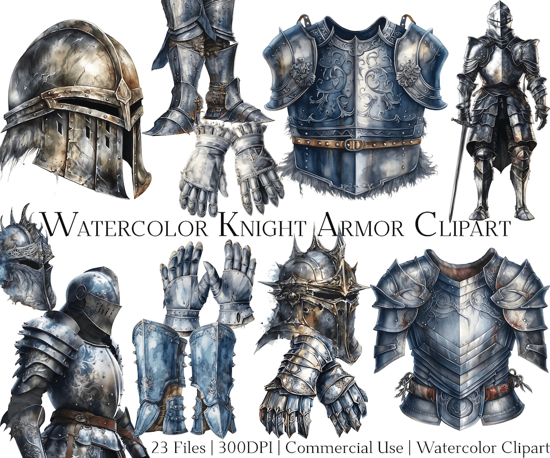 Watercolor Knight Armor Clipart Set of 23 Files With Instant Download ...