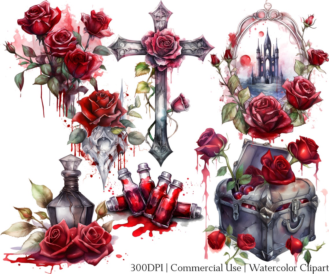 Watercolor Vampire Gothic Aesthetics Clipart Set of 20 Files With ...
