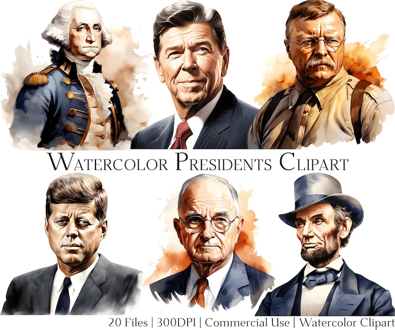 Watercolor Presidents Clipart: US History Graphics (PNG + PDF) - Etsy ...