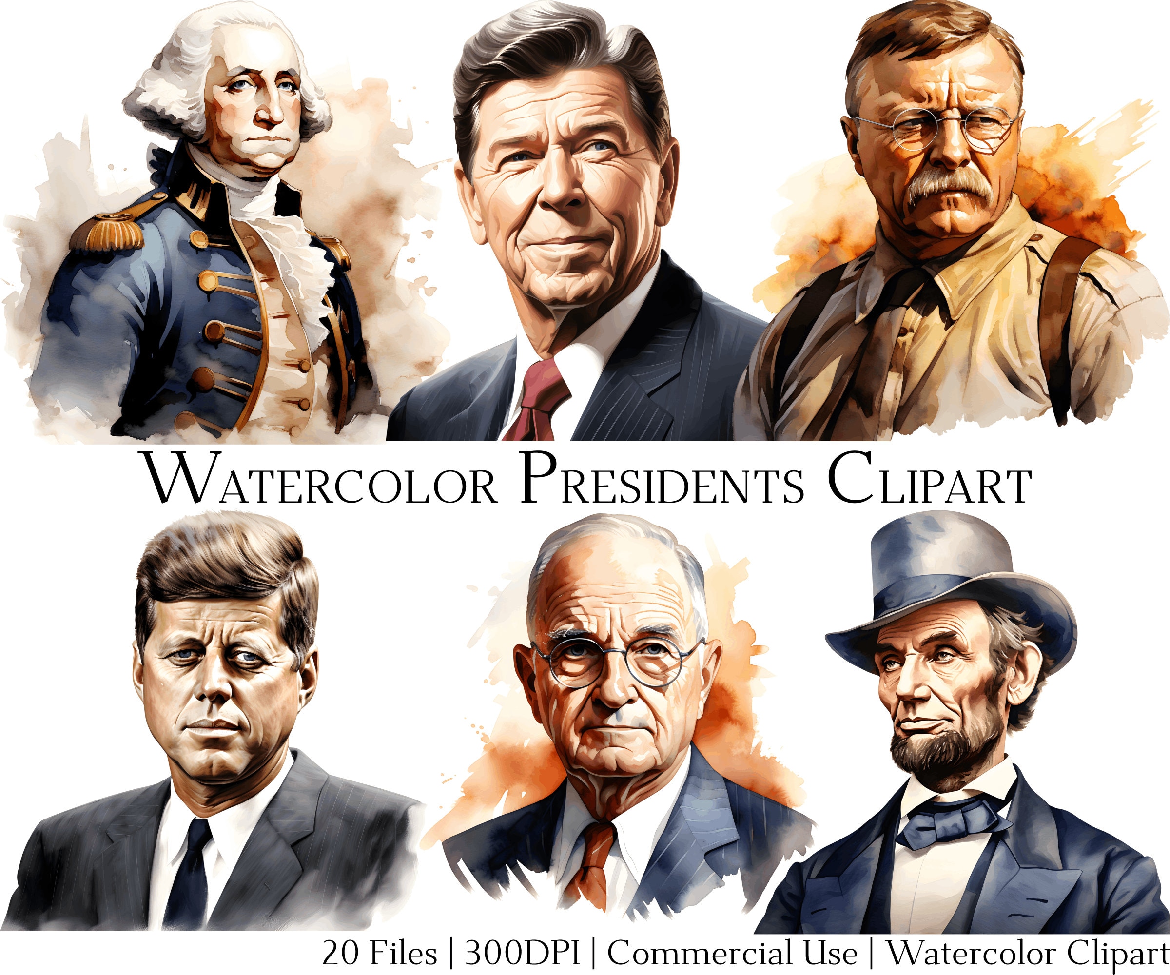 Watercolor Presidents Clipart Set of 20 Files With Instant Download ...
