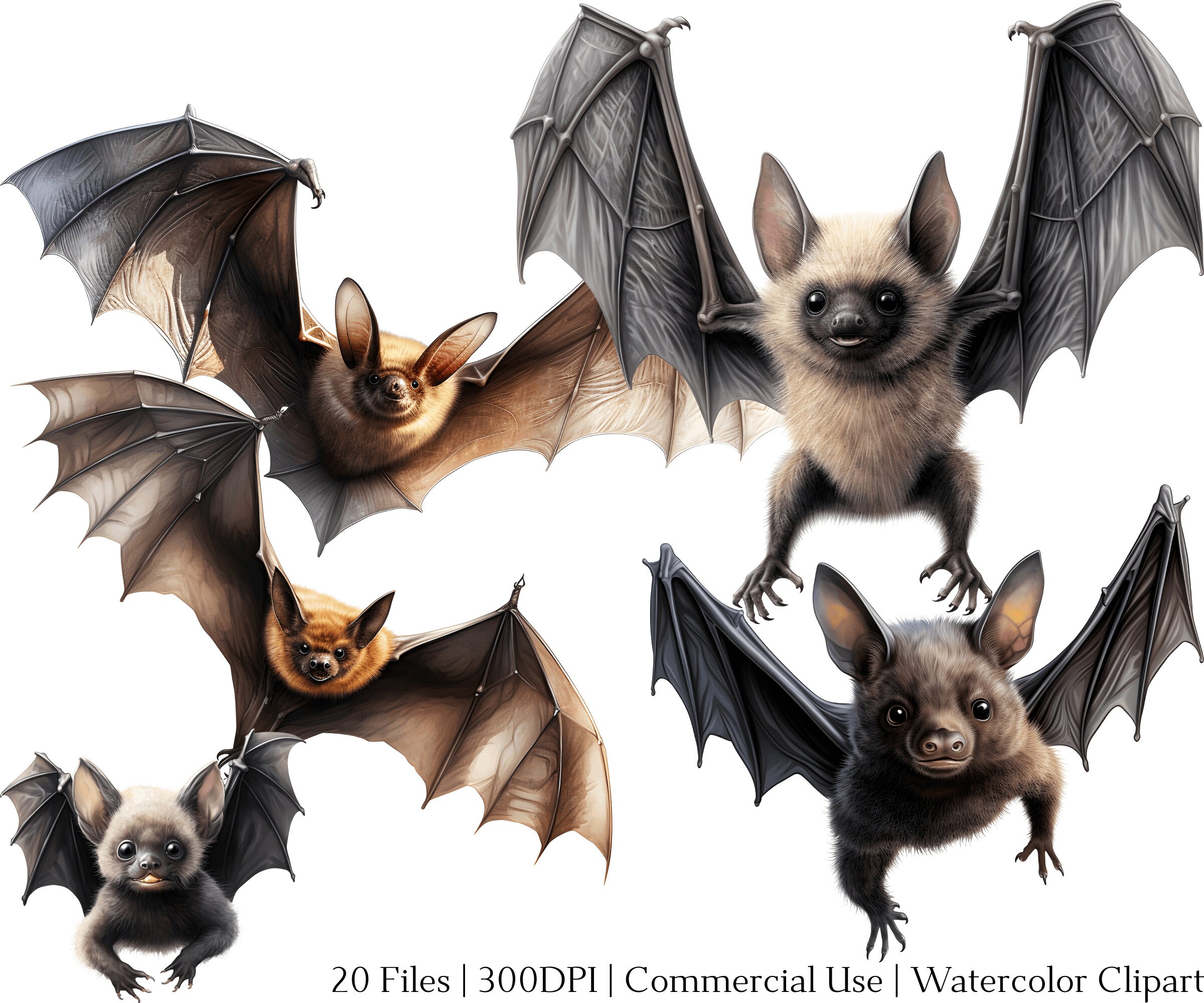 Watercolor Bat Clipart Set: DIY Crafts, Commercial Use (PNG + PDF) - Etsy