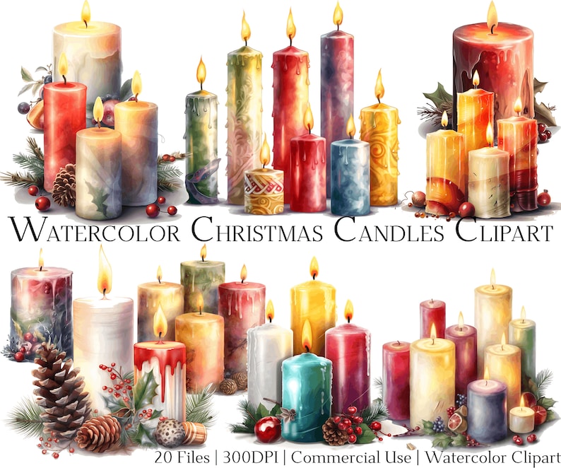 Watercolor Christmas Candles Clipart Set of 20 Files With Instant ...