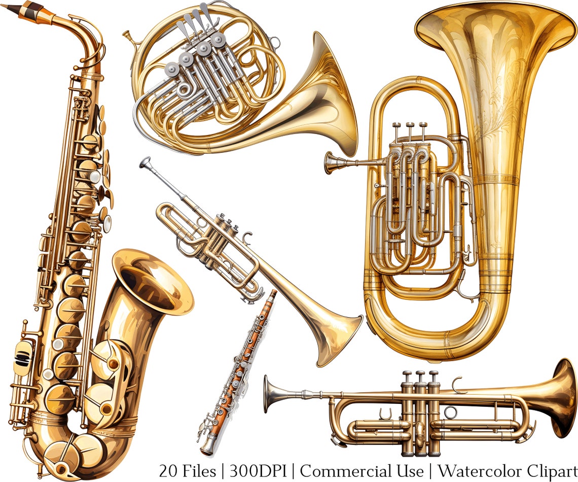 Watercolor Wind Instruments Clipart Set of 20 Files With Instant ...