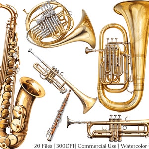 Watercolor Wind Instruments Clipart Set of 20 Files With Instant ...