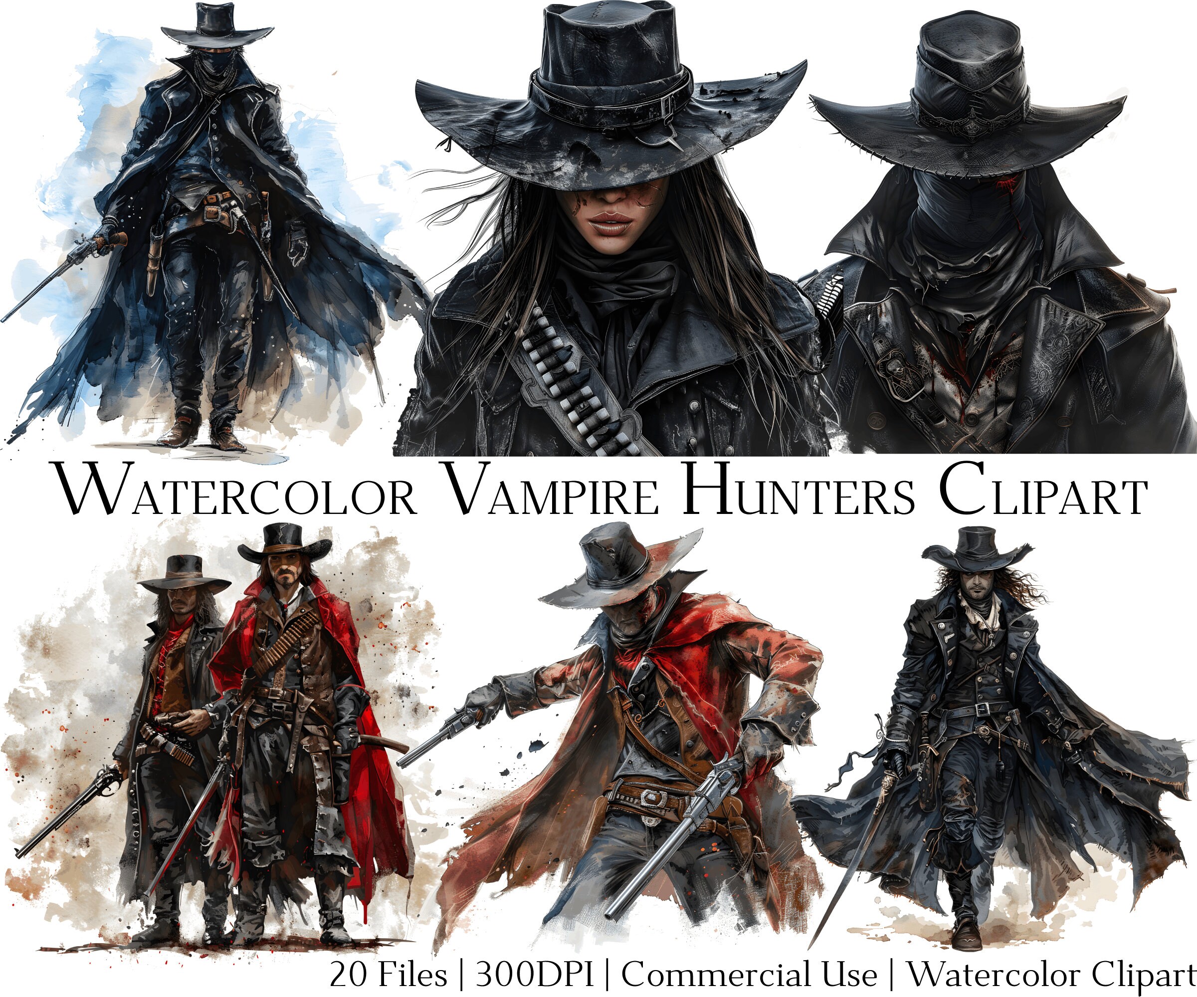 Watercolor Vampire Hunters Clipart: Gothic Fantasy Art (PNG + PDF) - Etsy