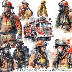Watercolor Firefighter Clipart Set of 20 Files With Instant Download ...