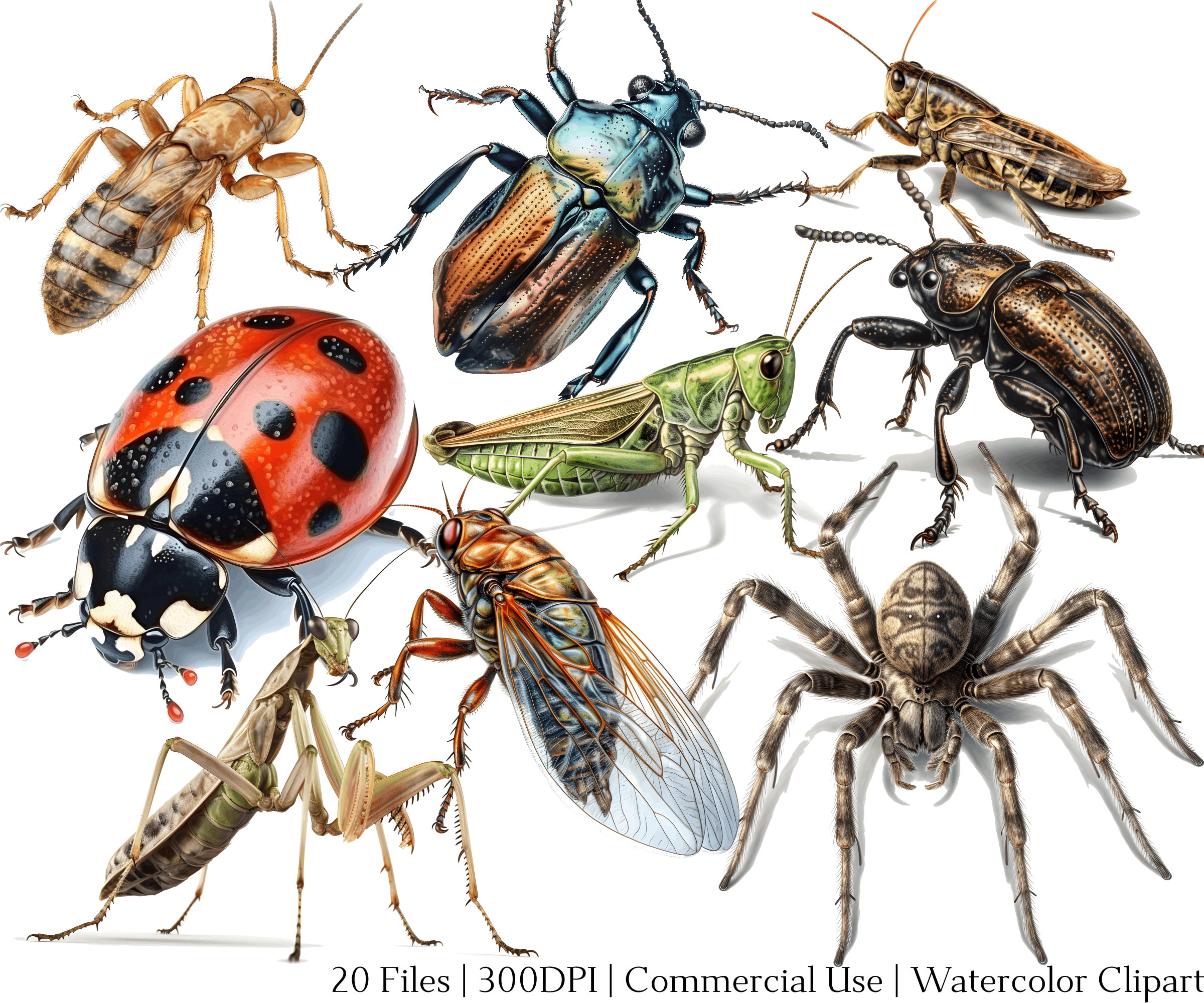 Watercolor Insects Clipart Set of 20 Files With Instant Download ...