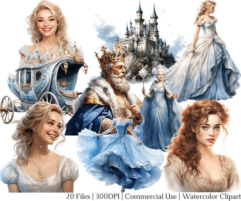 Watercolor Cinderella Clipart Set of 20 Files With Instant - Etsy