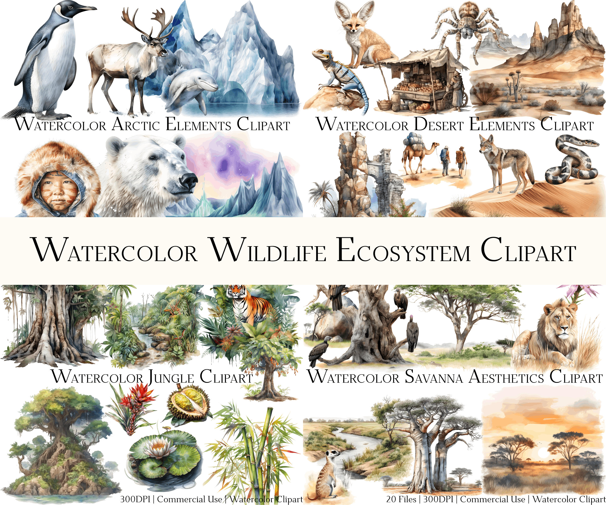 Watercolor Wildlife Ecosystem Clipart Set of 81 Files With Instant ...