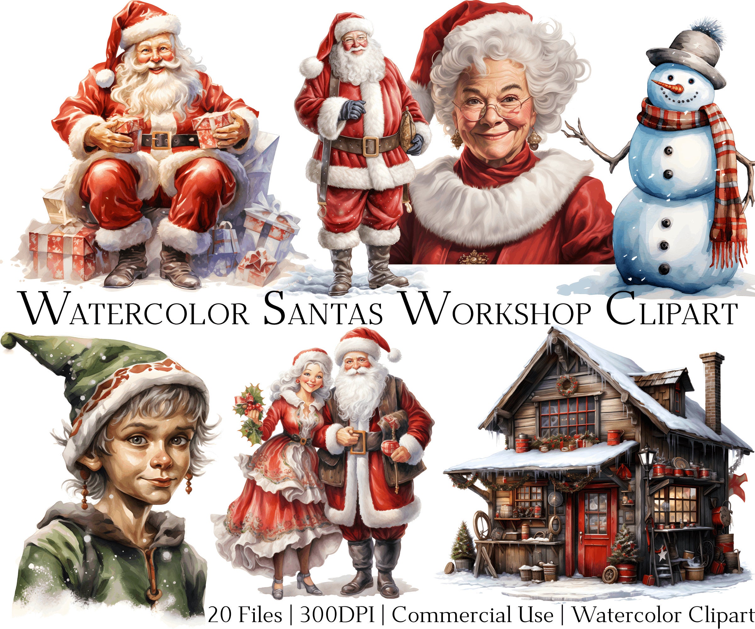 Watercolor Santa's Workshop Clipart Set: 20 PNG & PDF Files (digital ...