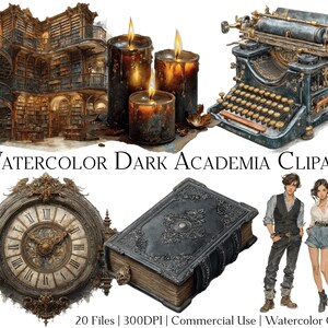 Watercolor Dark Academia Clipart Set: Commercial Use PNG & PDF (digital ...