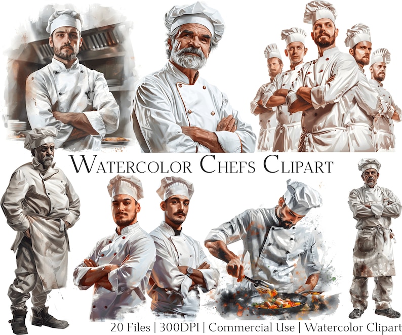 Watercolor Chef Clipart Set: 20 PNG & PDF Files (commercial Use) - Etsy
