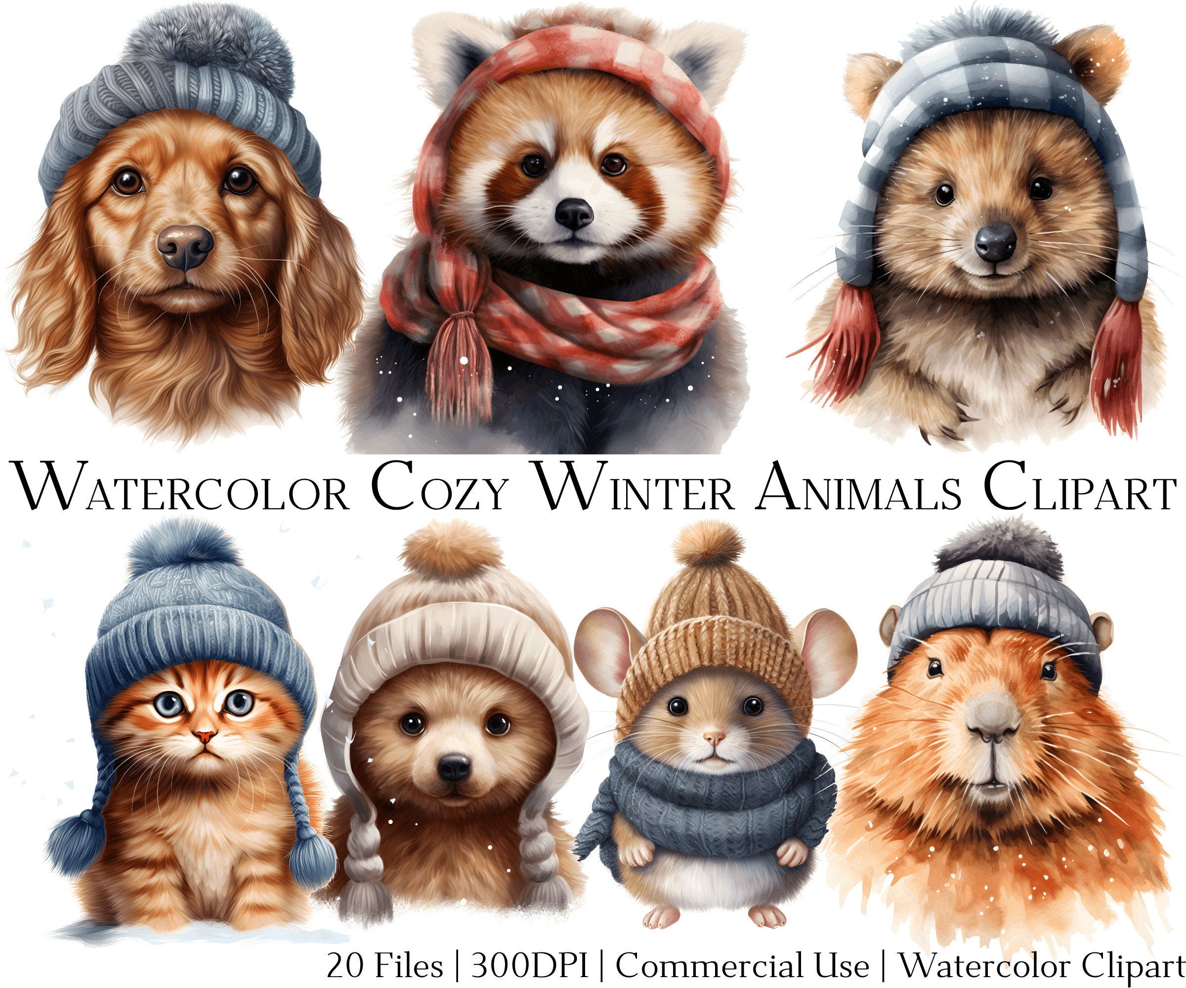 Watercolor Cozy Winter Animals Clipart Set of 20 Files With - Etsy