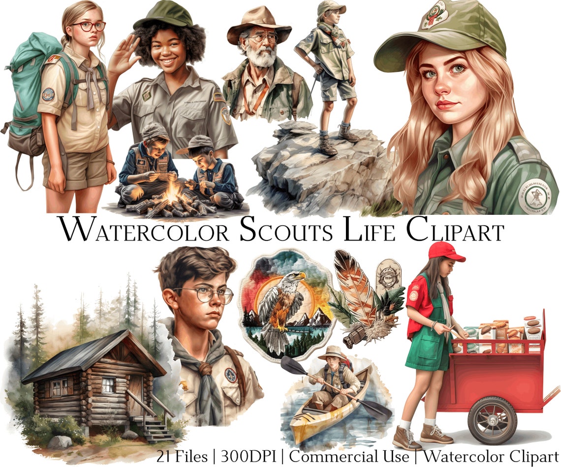 Watercolor Scouts Life Clipart Set of 21 Files With Instant Download ...