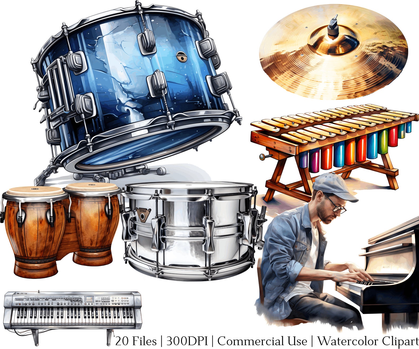 Watercolor Instruments Clipart Set of 20 Files With Instant Download ...