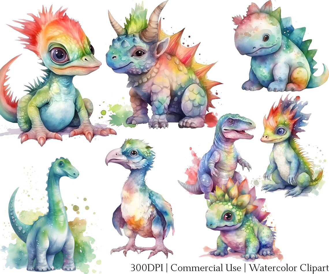 Watercolor Adorable Baby Dinosaurs Clipart Set of 20 Files With Instant ...