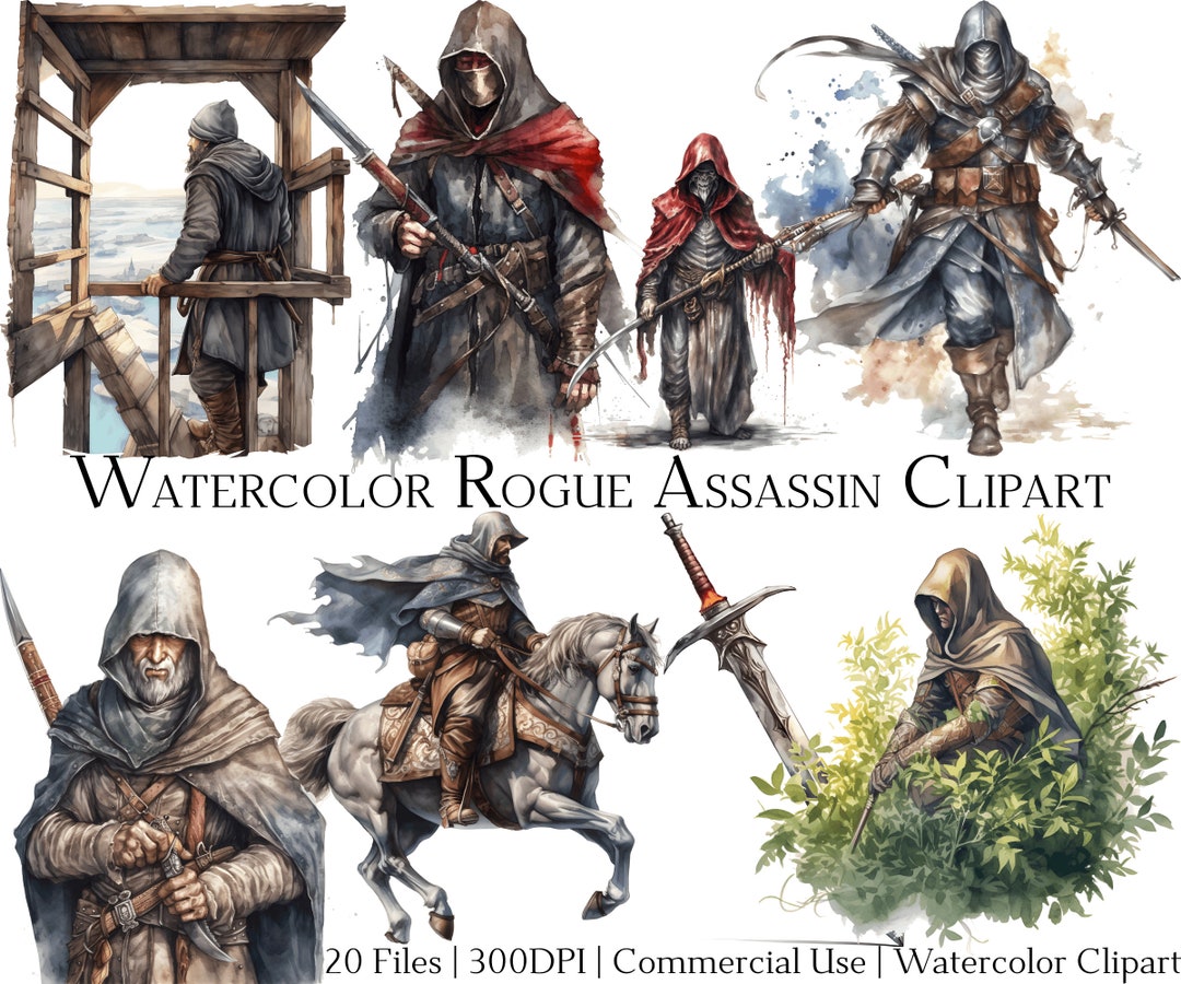 Watercolor Rogue Assassin Clipart Set of 20 Files With Instant Download ...
