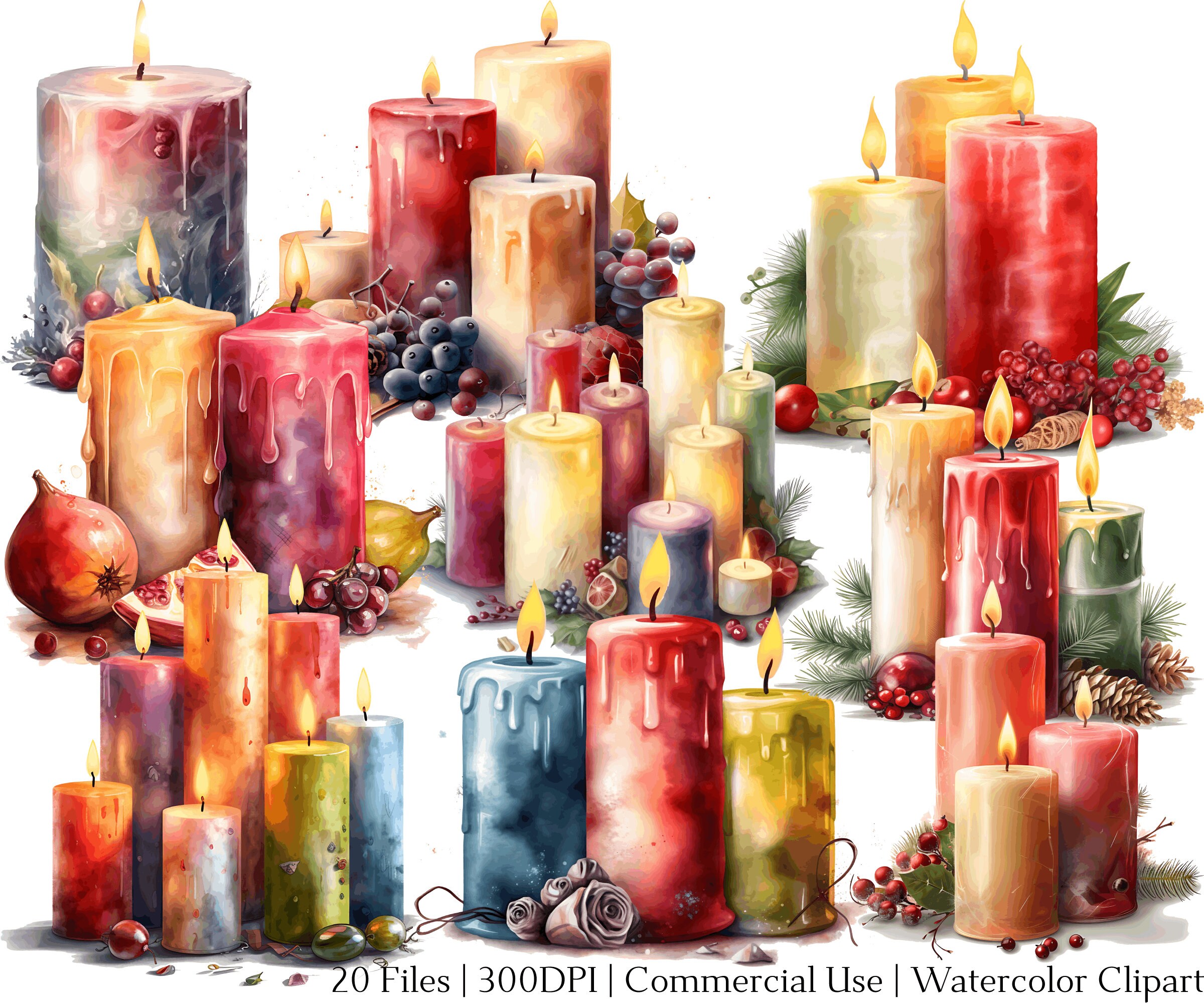 Watercolor Christmas Candles Clipart Set of 20 Files With Instant ...