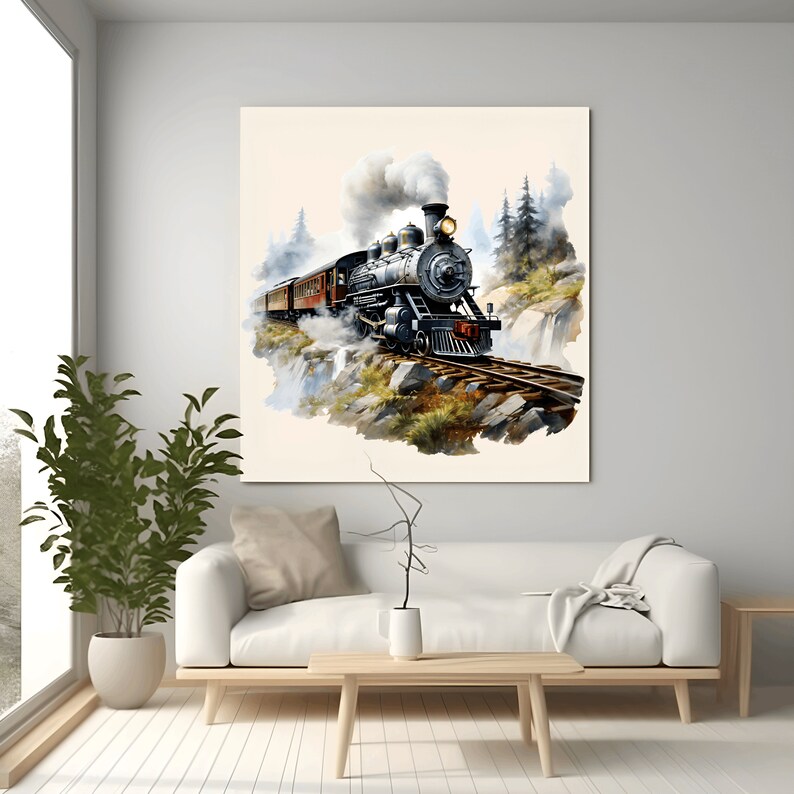 Watercolor Trains Clipart Set: Vintage Locomotive Graphics (PNG + PDF ...