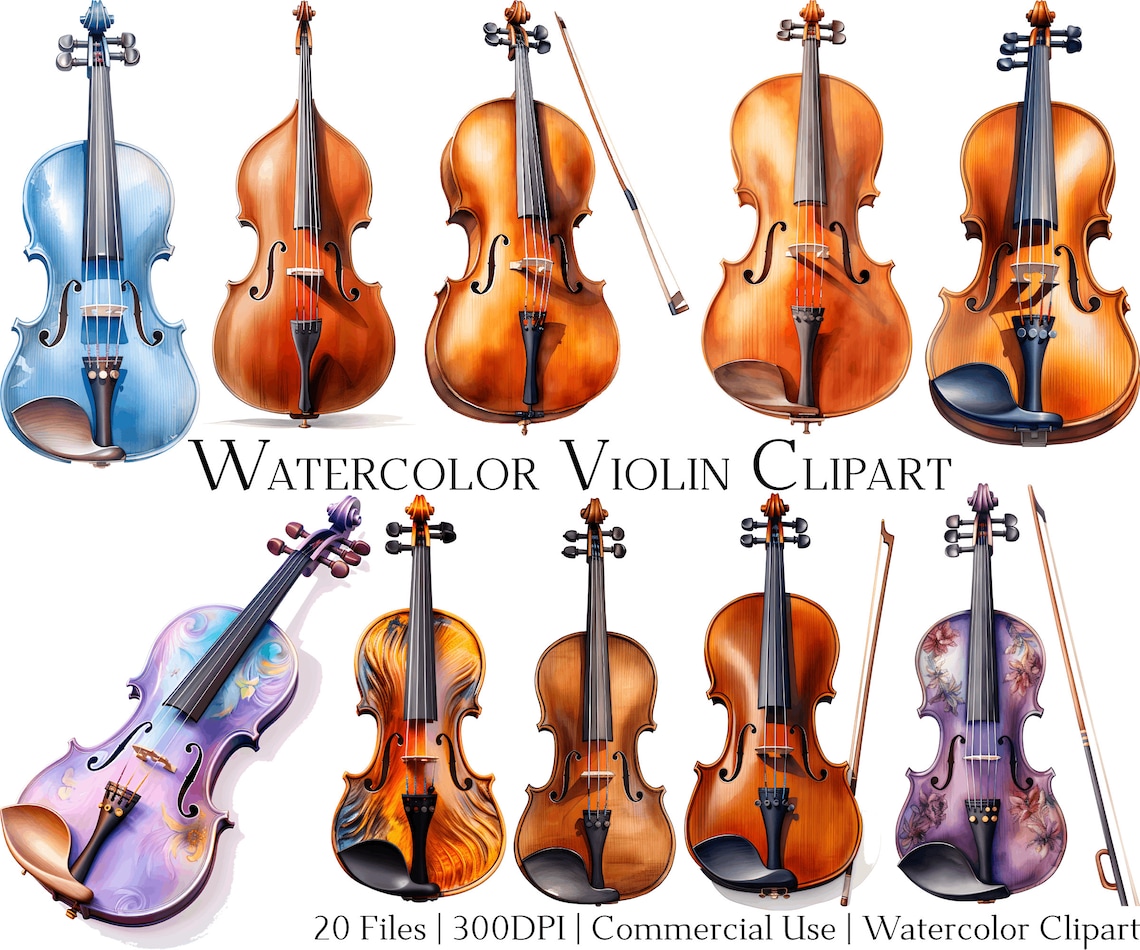 Watercolor Violins Clipart Set of 20 Files With Instant Download ...