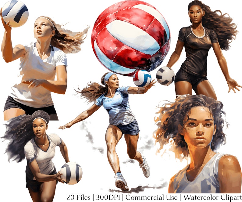 Watercolor Volleyball Clipart Set of 20 Files With Instant Download ...
