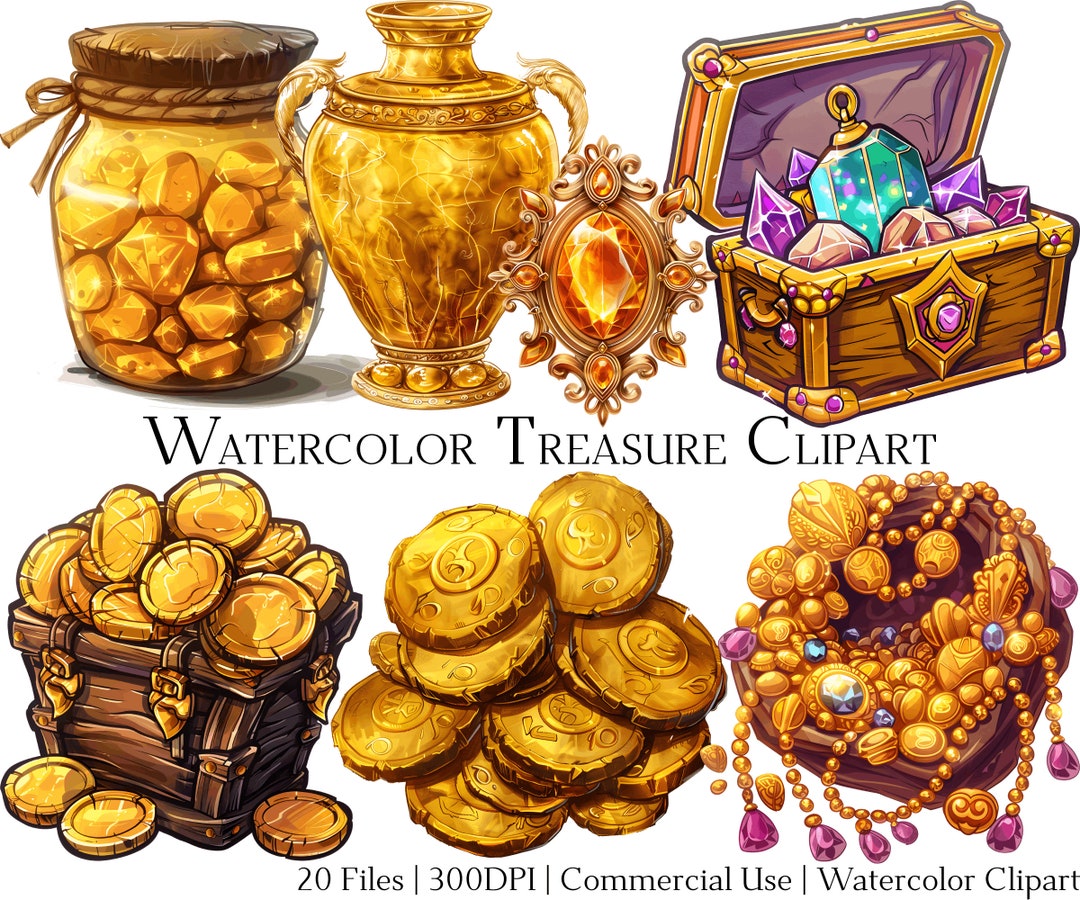 Watercolor Treasure Clipart Set of 20 Files With Instant Download ...