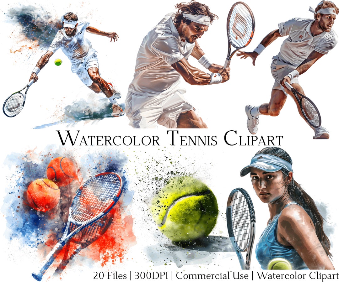 Watercolor Tennis Clipart Set of 20 Files With Instant Download ...
