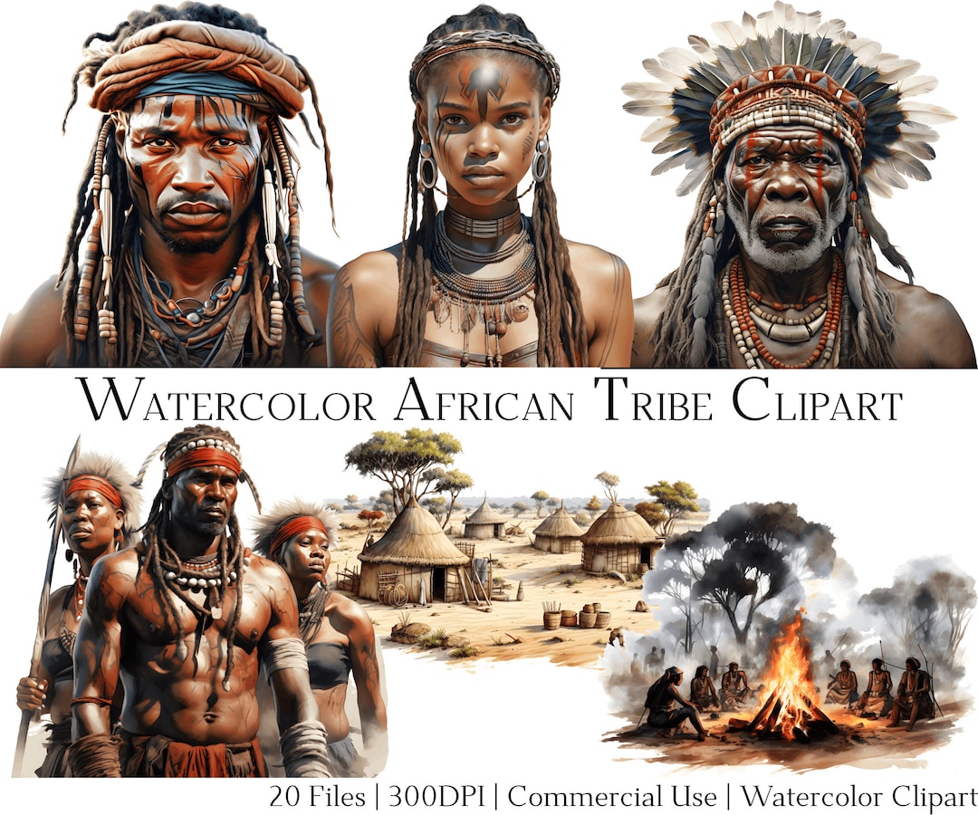 Watercolor African Tribe Clipart: 20 PNG & PDF Files (commercial Use ...