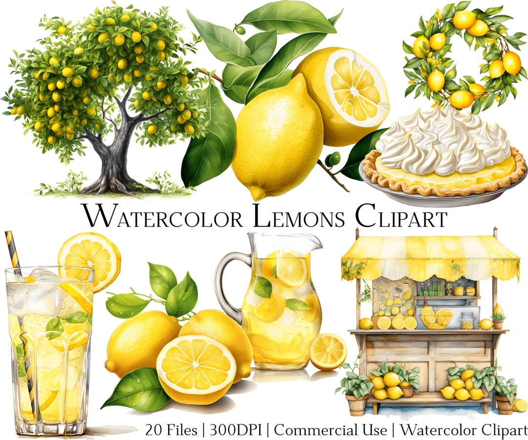 Watercolor Lemon Clipart Set of 20 Files With Instant Download ...