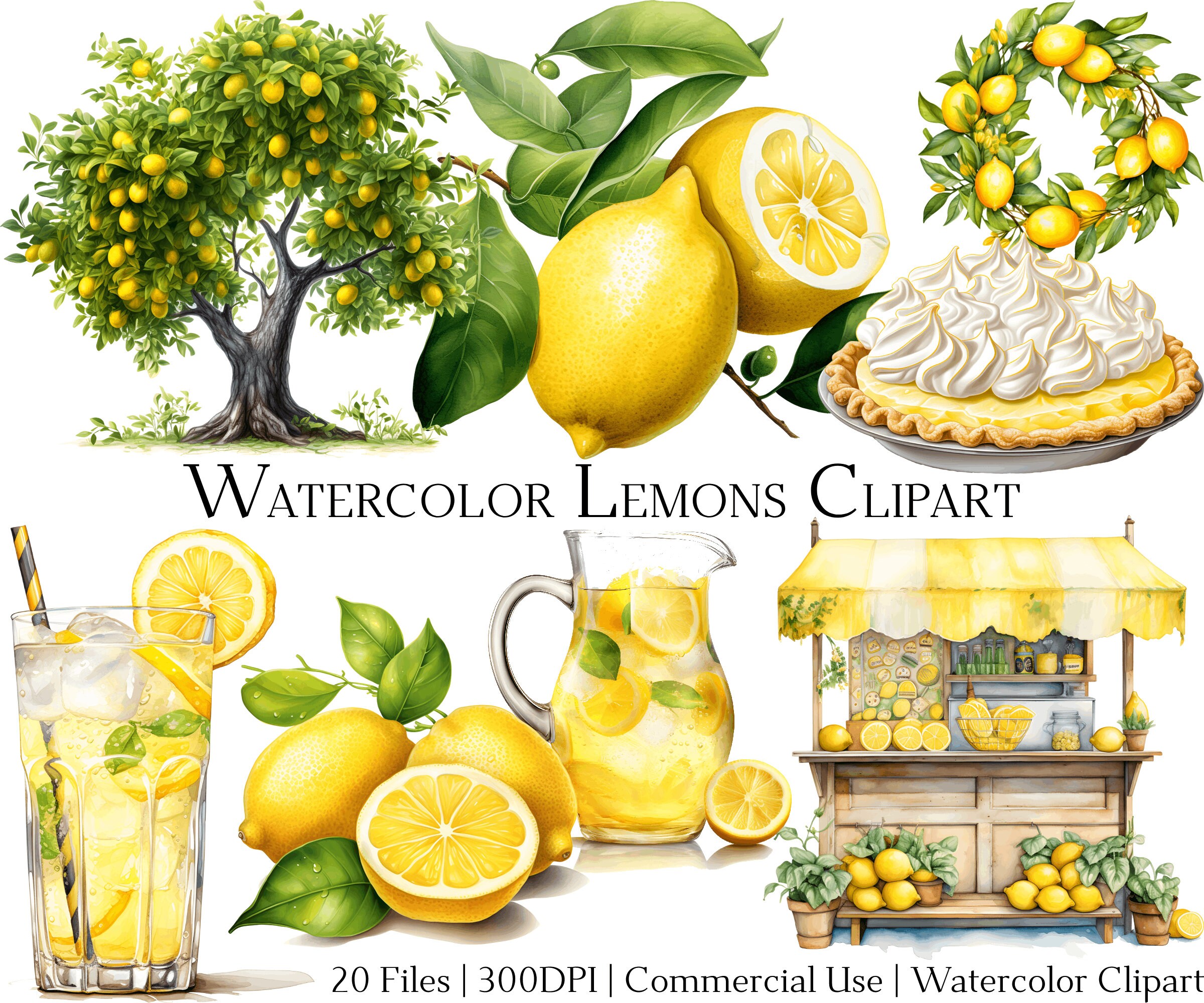 Watercolor Lemon Clipart Set of 20 Files With Instant Download - Etsy
