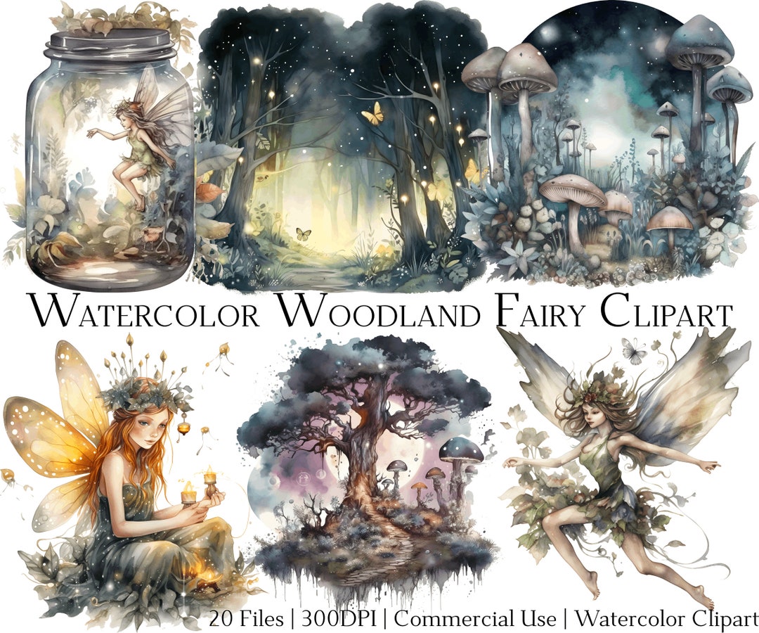 Watercolor Magical Woodland Fairy Clipart Set of 20 Files With Instant ...